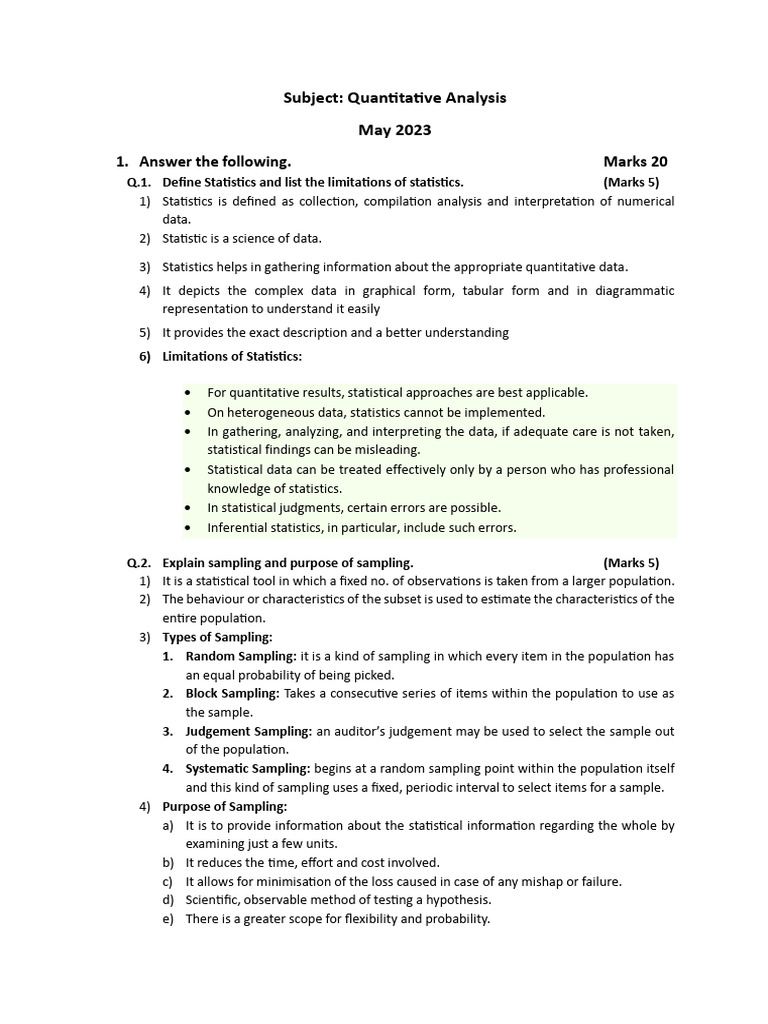 QA All Solved Question Paper | PDF | Statistics | Statistical ...