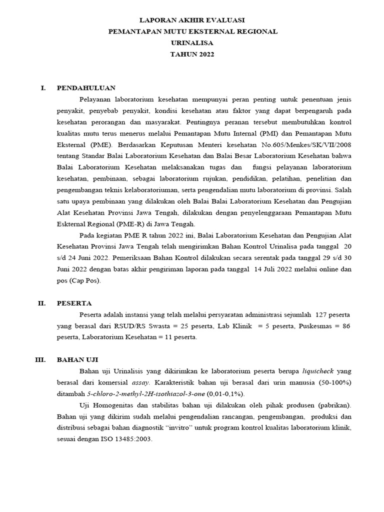 Laporan PMER Urinalisa 2022 | PDF