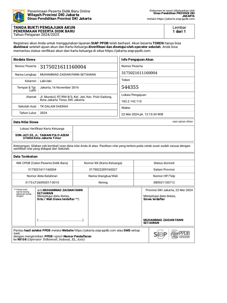 Tanda Bukti Pengajuan Akun - 3175021611160004 - MUHAMMAD ZAIDAN FANN SETIAWAN | PDF