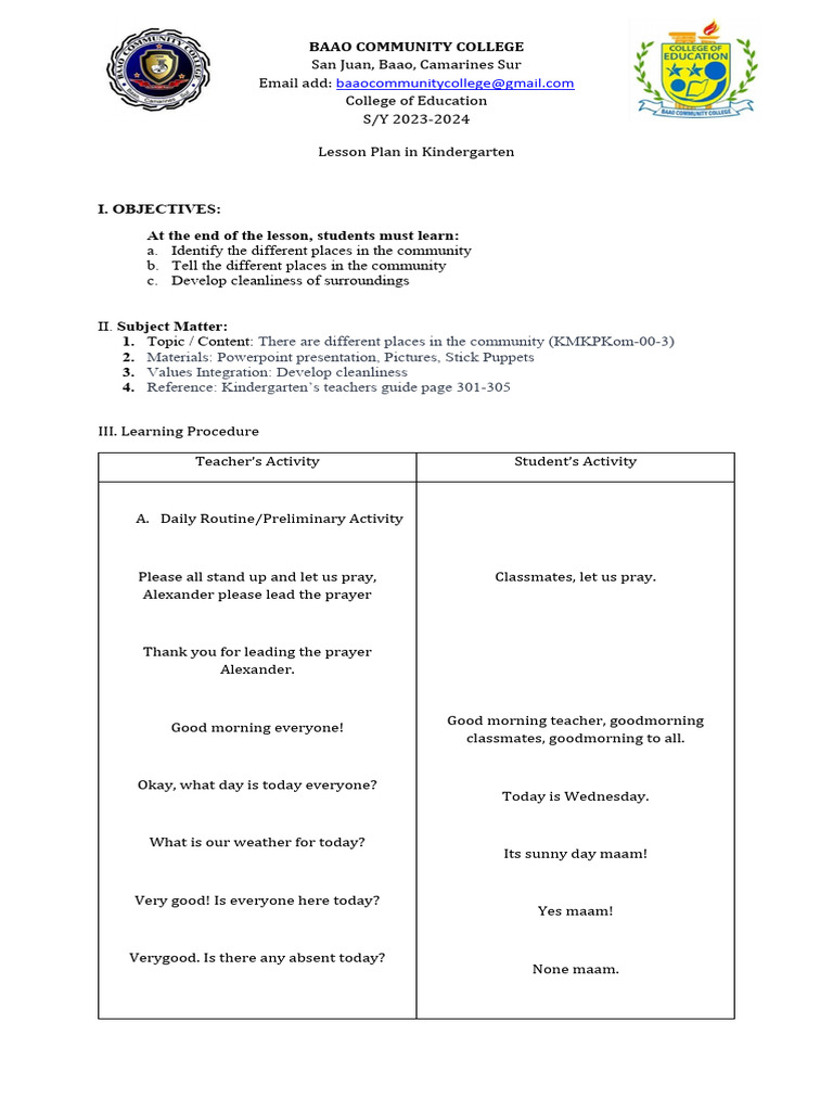 Kindergarten 1 | PDF | Behavior Modification | Human Communication
