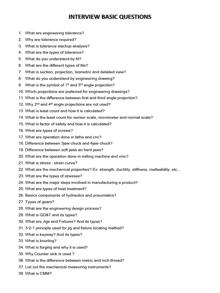 Interview Basics Questions 1 | PDF | Young's Modulus | Engineering