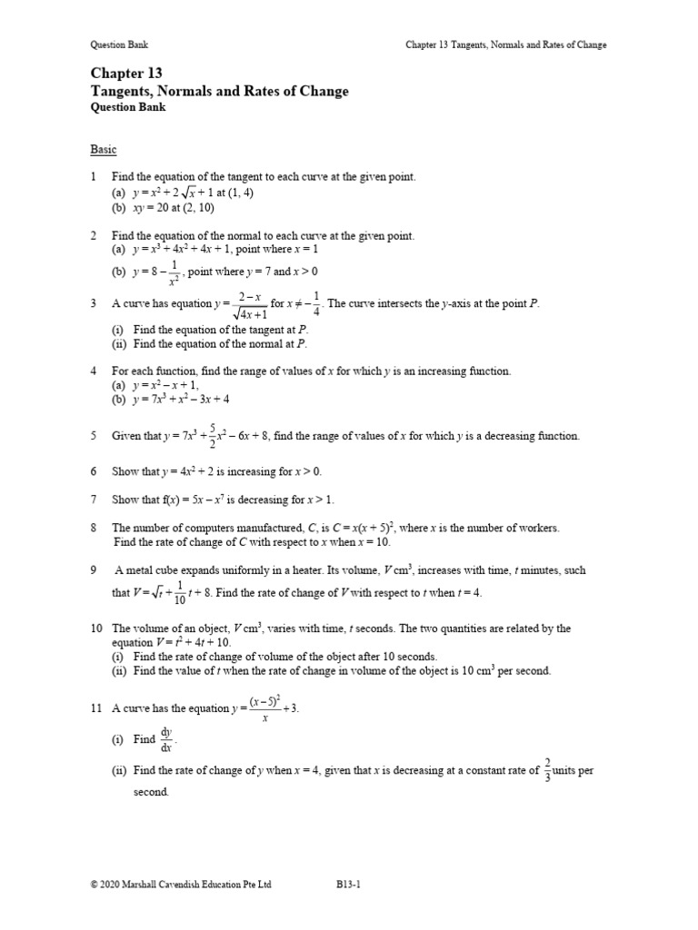 Chapter 13 Practice Qns | PDF | Tangent | Gradient