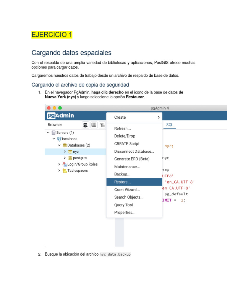 Ejercicio 1 Cargando Datos Espaciales: Cargando El Archivo de Copia de ...