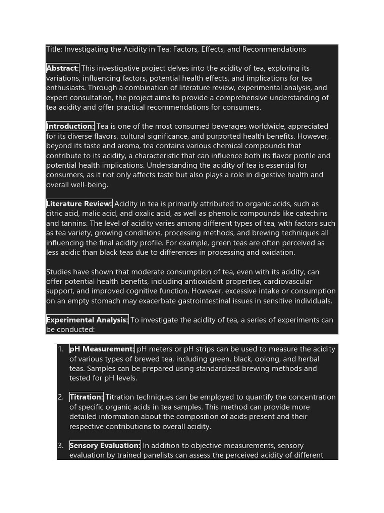 Understanding Tea Acidity: Factors & Tips | PDF | Tea | Taste