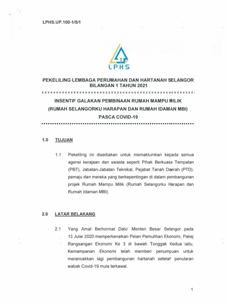 Pekeliling LPHS Bilangan 1 Tahun 2021 - (Rumah Selangorku Harapan Dan ...