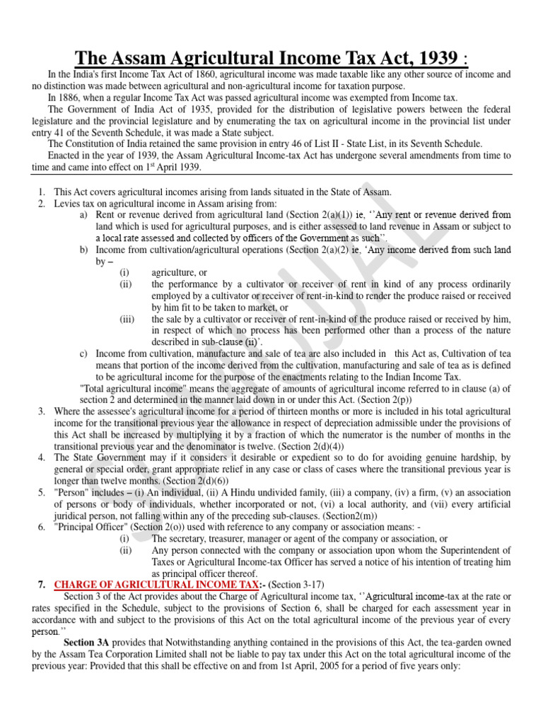 Assam Agricultural Income Tax Act 1939 | PDF | Income Tax | Taxes