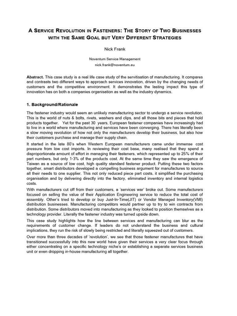 A Service Revolution in Fasteners | PDF | Supply Chain | Lean Manufacturing