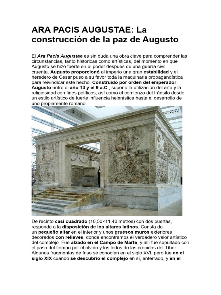 ARA PACIS AUGUSTAE - La Construcción de La Paz de Augusto | PDF | Augusto | imperio Romano