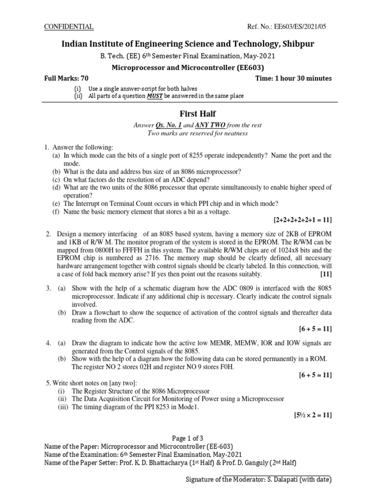 Microprocessor & Microcontroller Exam EE603 | PDF | Digital Electronics | Computer Architecture