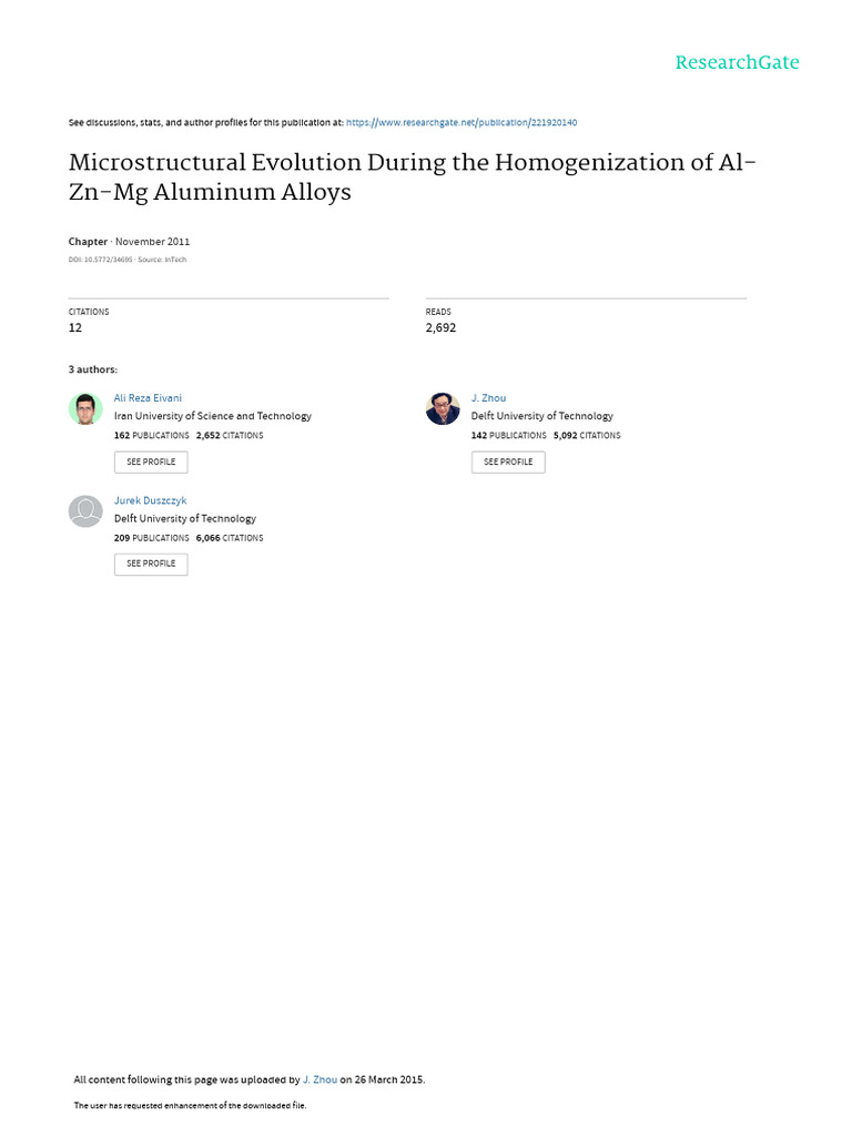 Microstructural Evolution During The Homogenization of Al-Zn-Mg Aluminum Alloys | PDF ...