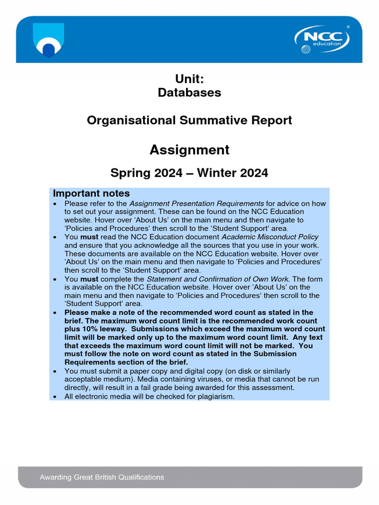 DBAS Assignment Spring 2024 - Winter 2024 (6750) | PDF | Table (Database) | Information Technology