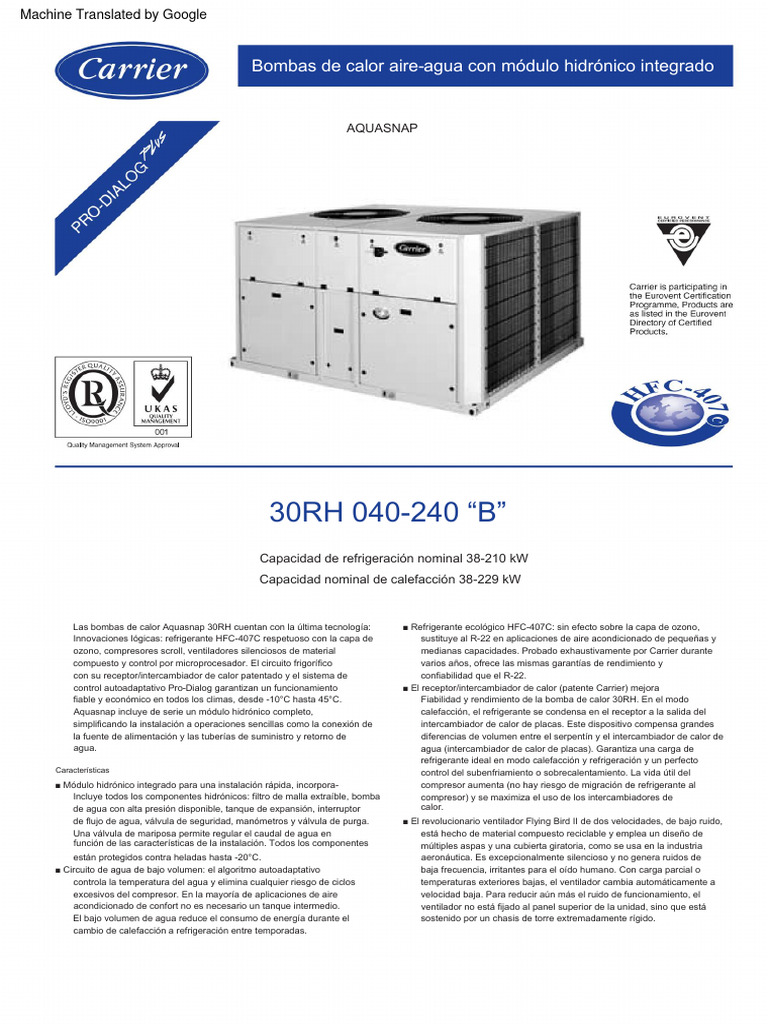 Carrier 30 RH 060 Specifications | PDF | Bomba de calor | Refrigerador