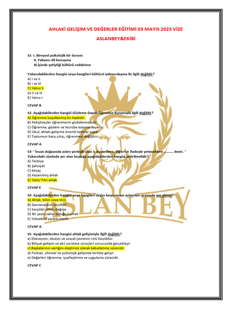 3 Sınıf Bahar Dönemi 2023 2022 2021 Vize Soruları Birleştirilmiş | PDF