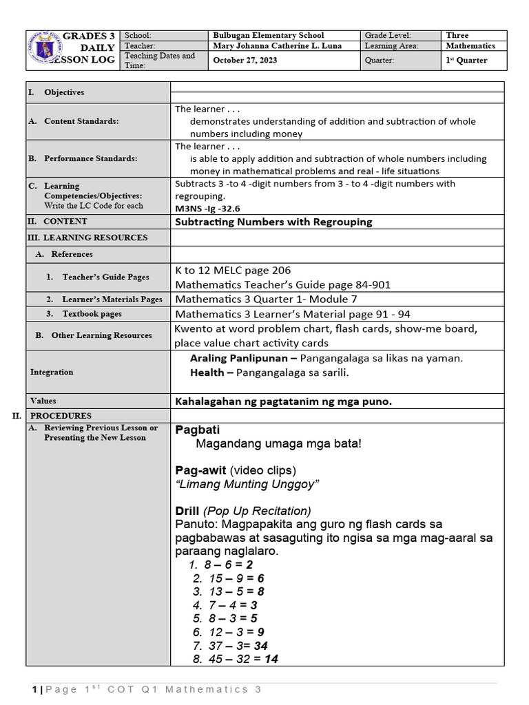 1st_lesson_plan math_COT | PDF