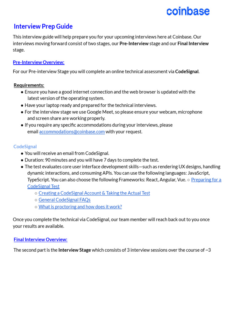 Coinbase Interview Prep Guide - Software Engineer, Frontend (IC4) | PDF | Computing | Software ...