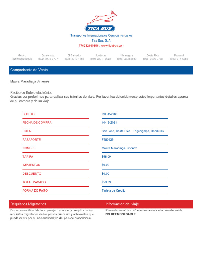 Ticabus 121169 | PDF | Pasajero