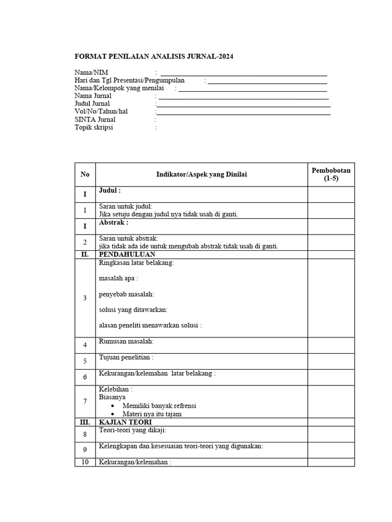 S2 FORMAT PENILAIAN ANALISIS JURNAL (CJR) - 2024 Fix | PDF