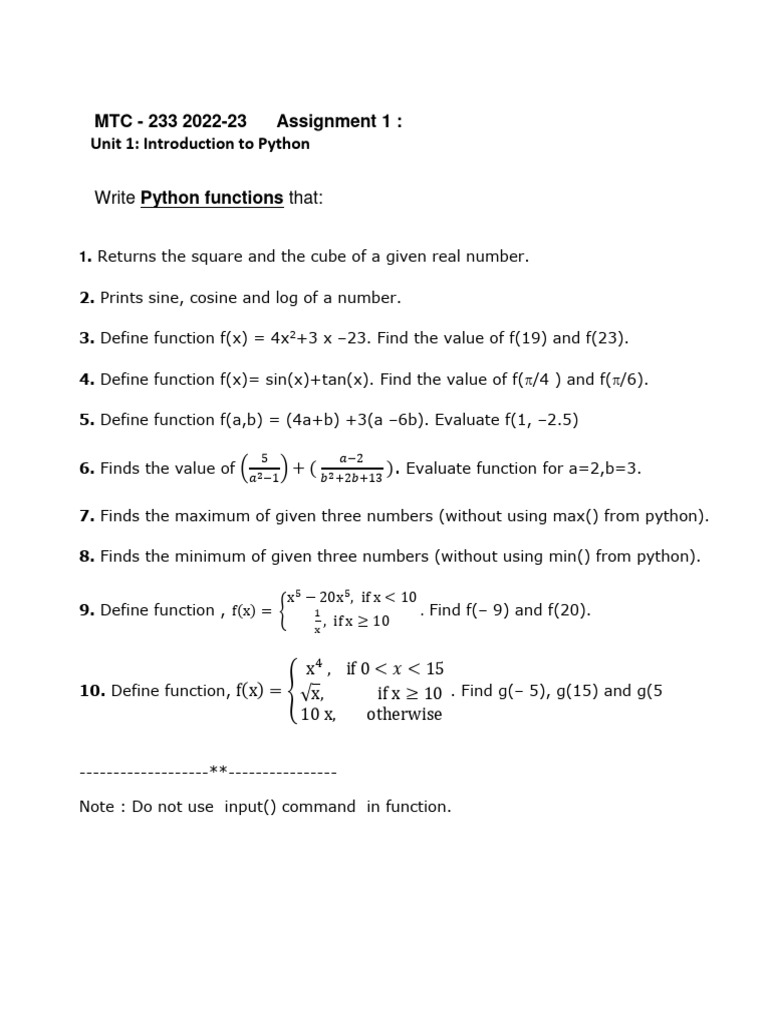 Python Function Assignments Guide | PDF | Teaching Methods & Materials ...