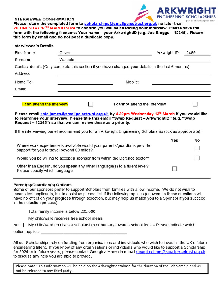 Interview Confirmation 2024 | PDF