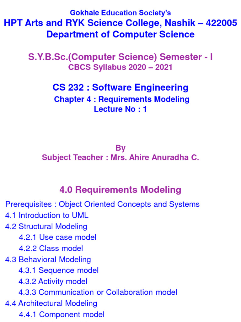 SYBSc (CS) SE CH 4 1 | PDF | Class (Computer Programming) | Object (Computer Science)