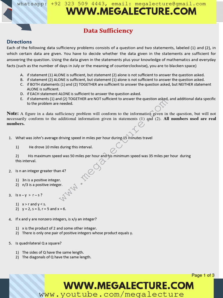 Data Sufficiency | PDF | Mathematics