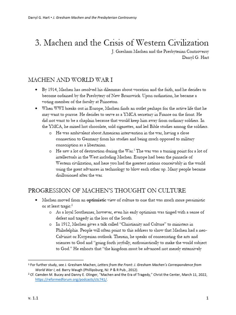 Machen's Cultural Crisis Post-WWI | PDF | Calvinism | Jesus