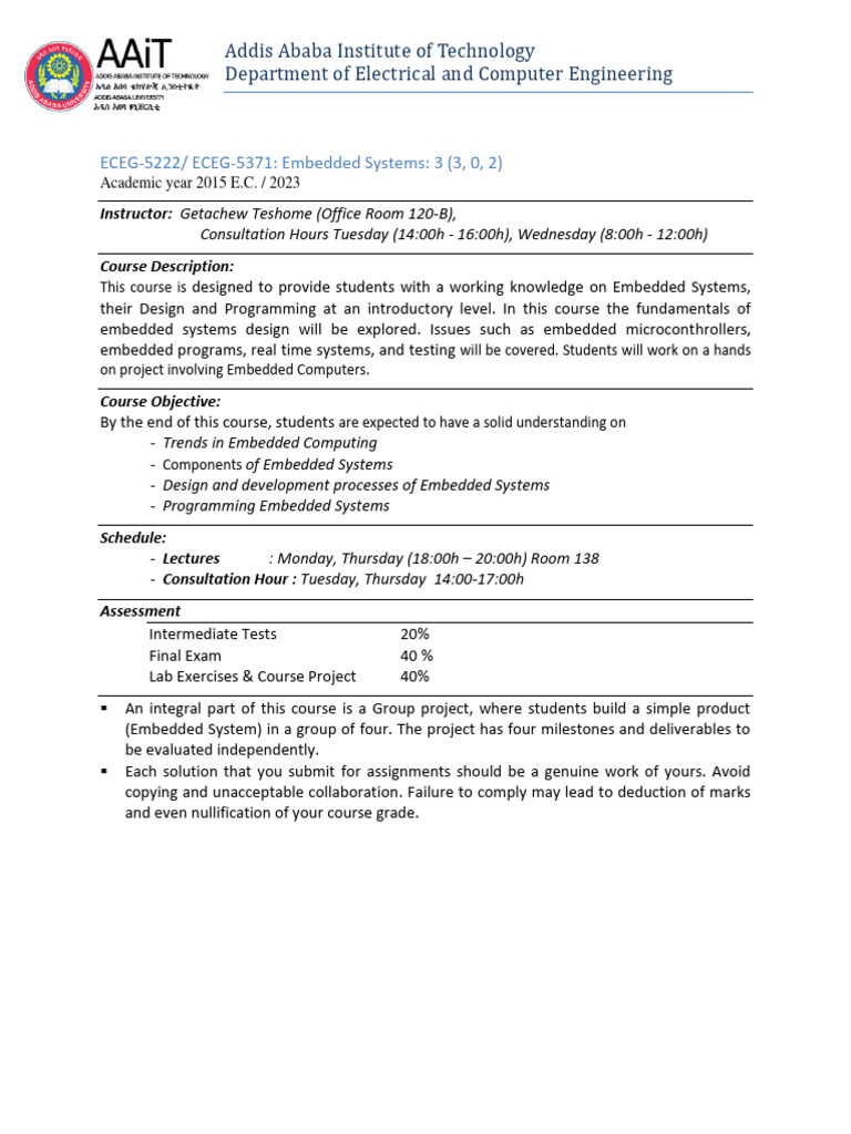 ES Course Outline | PDF | System On A Chip | Embedded System