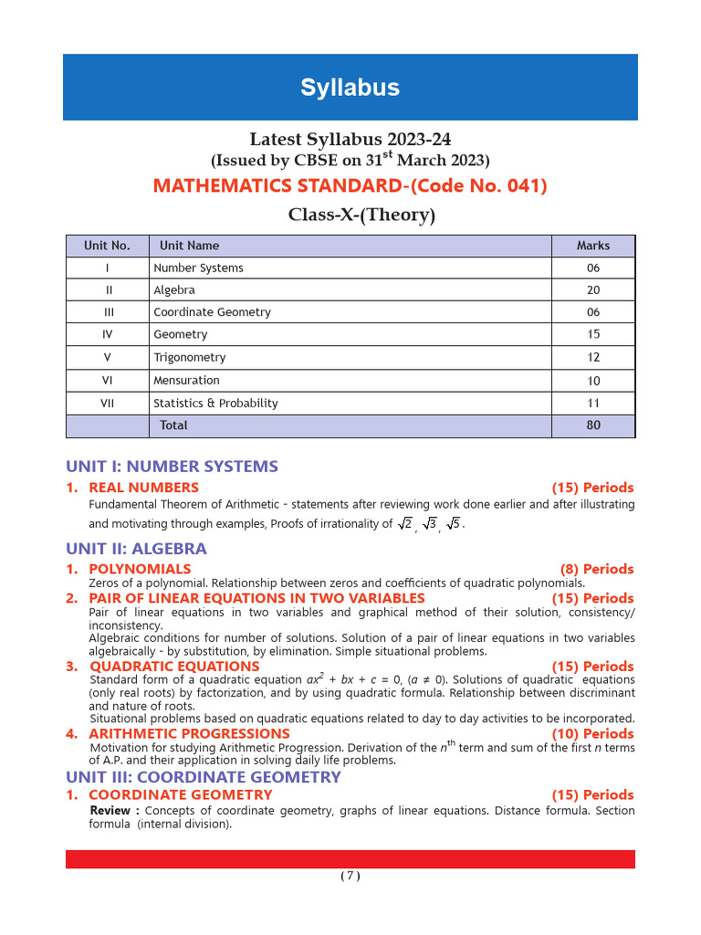 Math Std. X Syllabus | PDF | Trigonometric Functions | Triangle