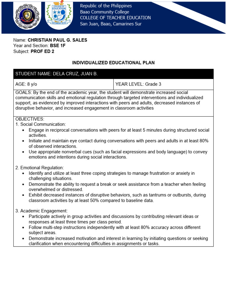 Prof. Ed - Explore - Individualized Educational Plan | Download Free ...