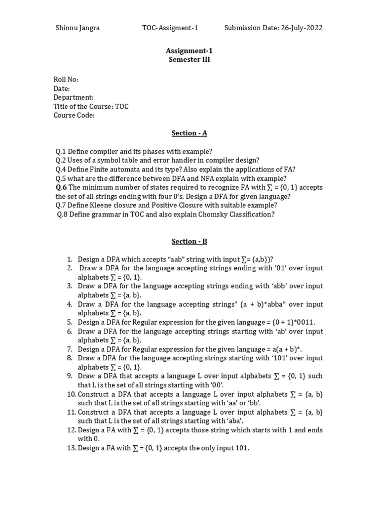 TOC Assignment1 1 | PDF | String (Computer Science) | Models Of Computation