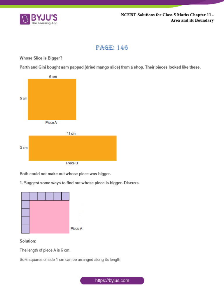 NCERT Class 5 Maths: Area & Boundary Solutions | PDF | Area | Length