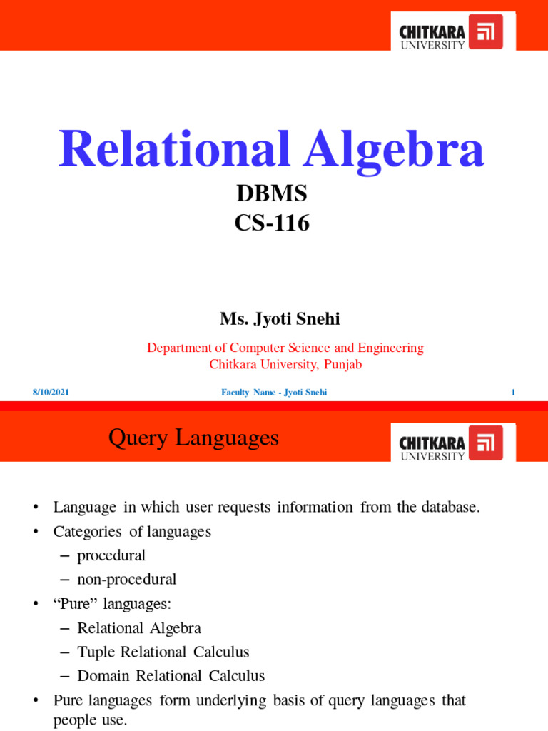 5.relation Algebra | PDF | Relational Model | Databases