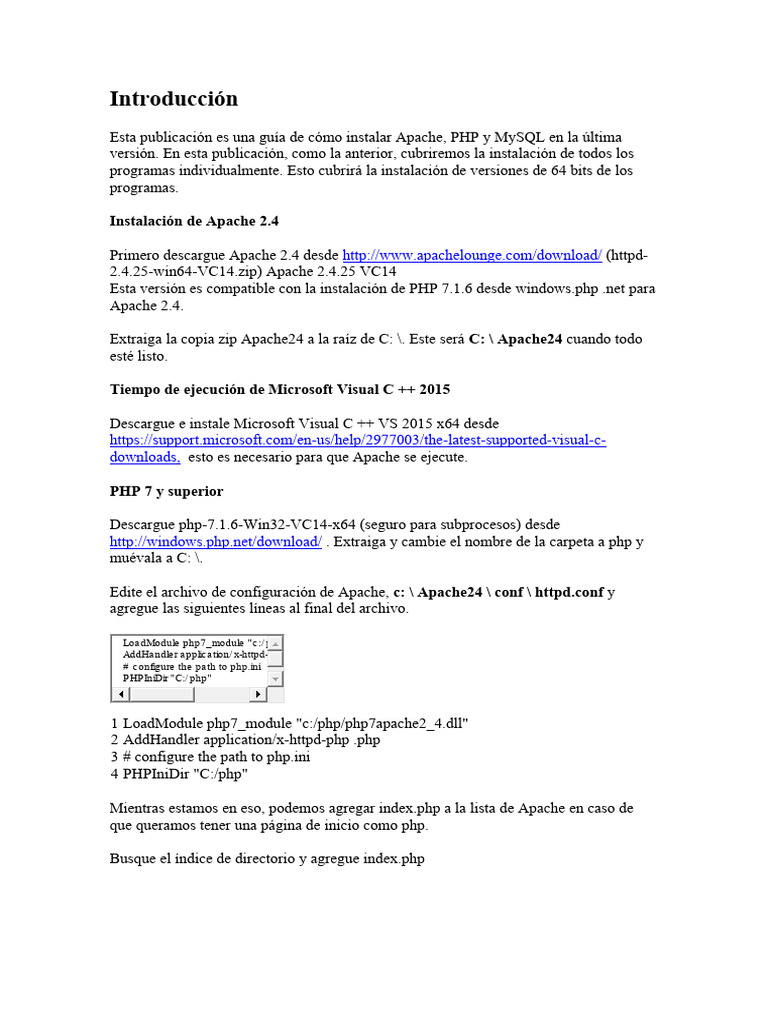 Guía de Instalación Apache, PHP y MySQL | PDF | Servidor HTTP Apache | Php