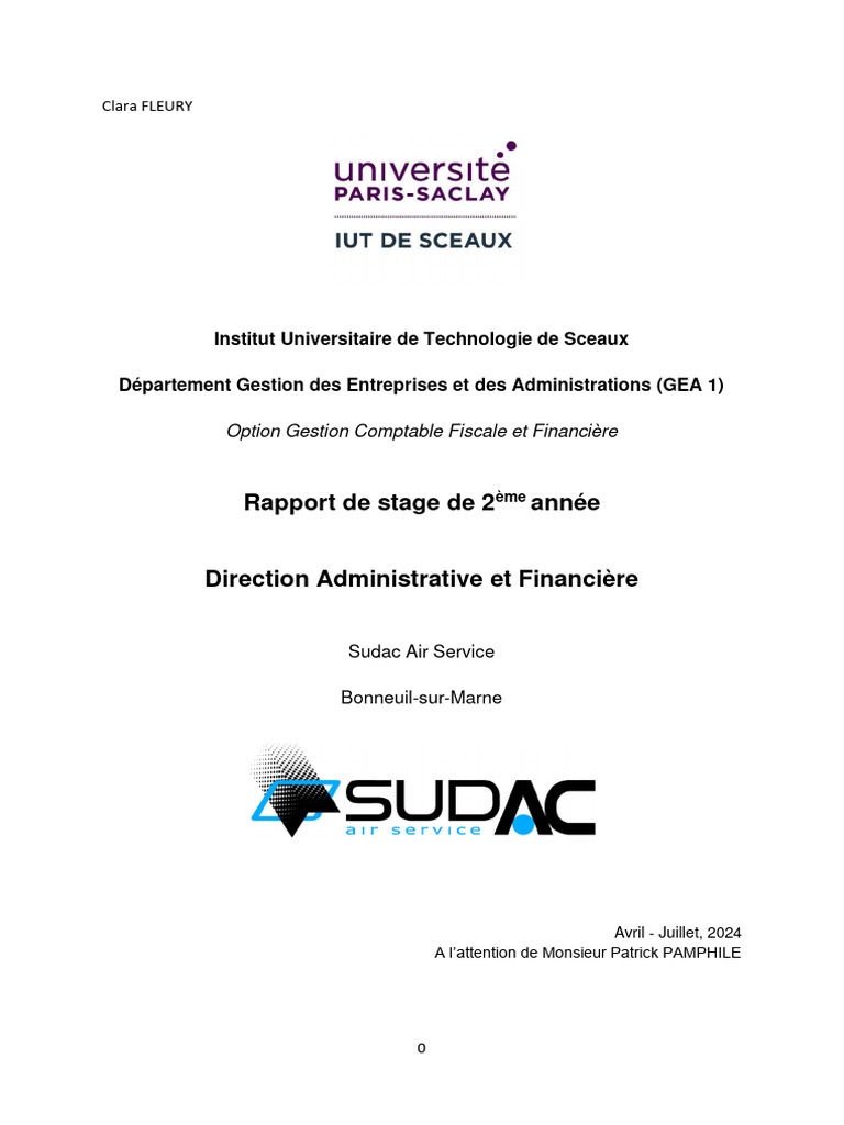 Rapport de stage chez Sudac Air Service | PDF | Responsabilité ...