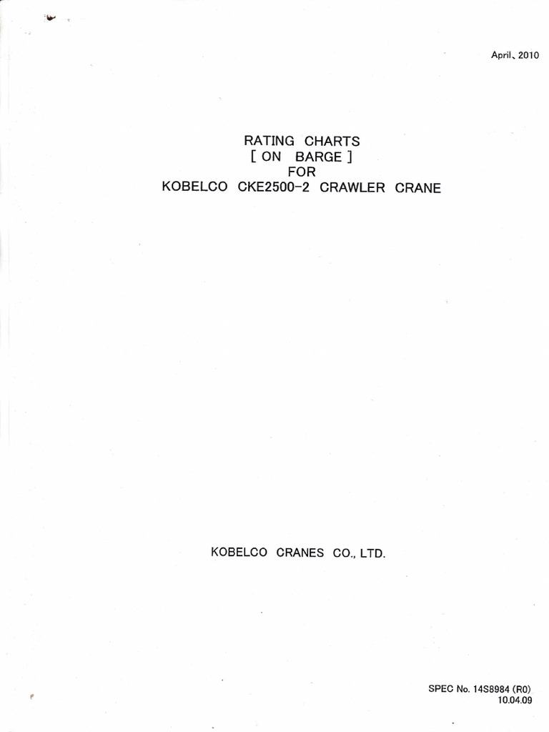 Kobelco Cke2500-2 Crawler Crane Rating Charts | PDF