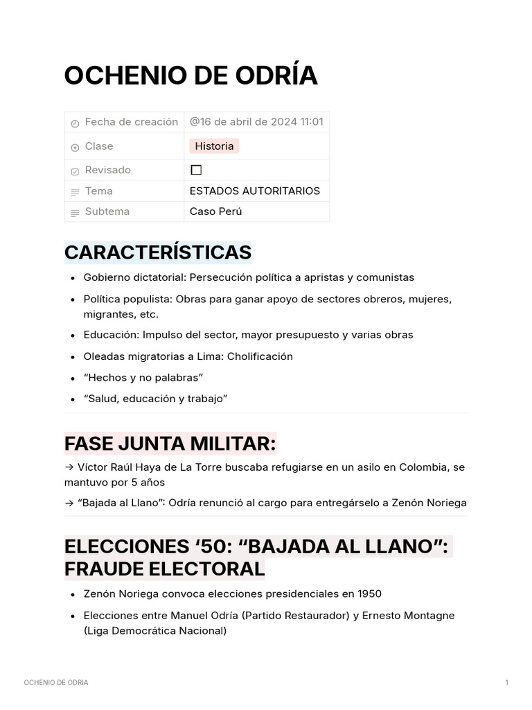 Ochenio de Odría en Perú | PDF | Gobierno