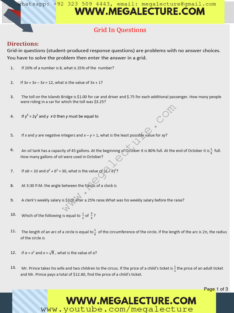 Grid in Questions | PDF | Circle | Euclidean Geometry