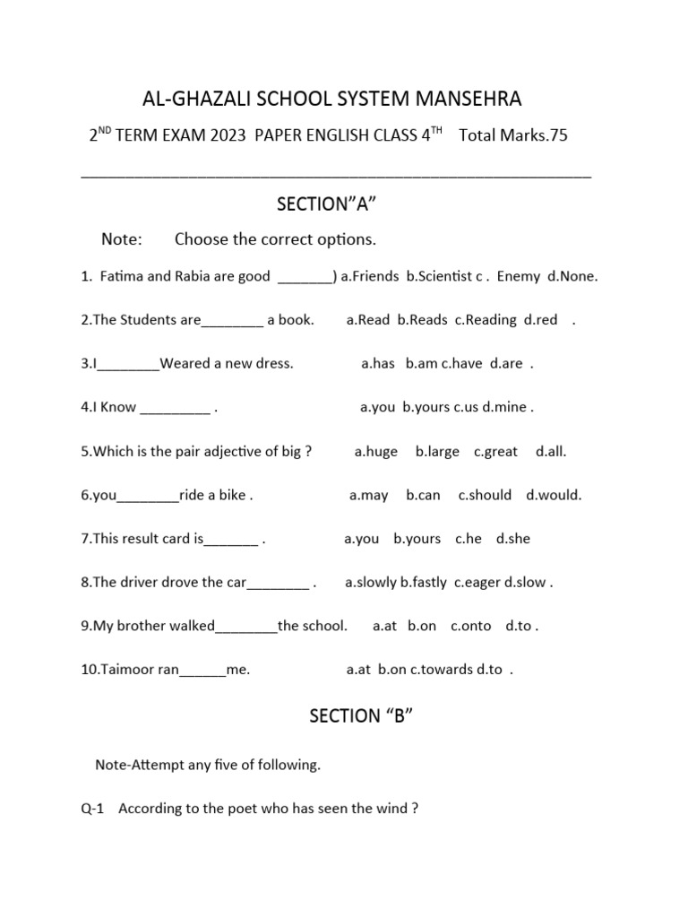 Al-Ghazali School System Mansehra: Section"A" | PDF