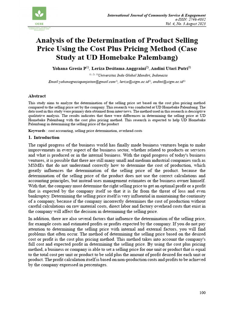 Analysis of The Determination of Product Selling P | PDF | Profit ...
