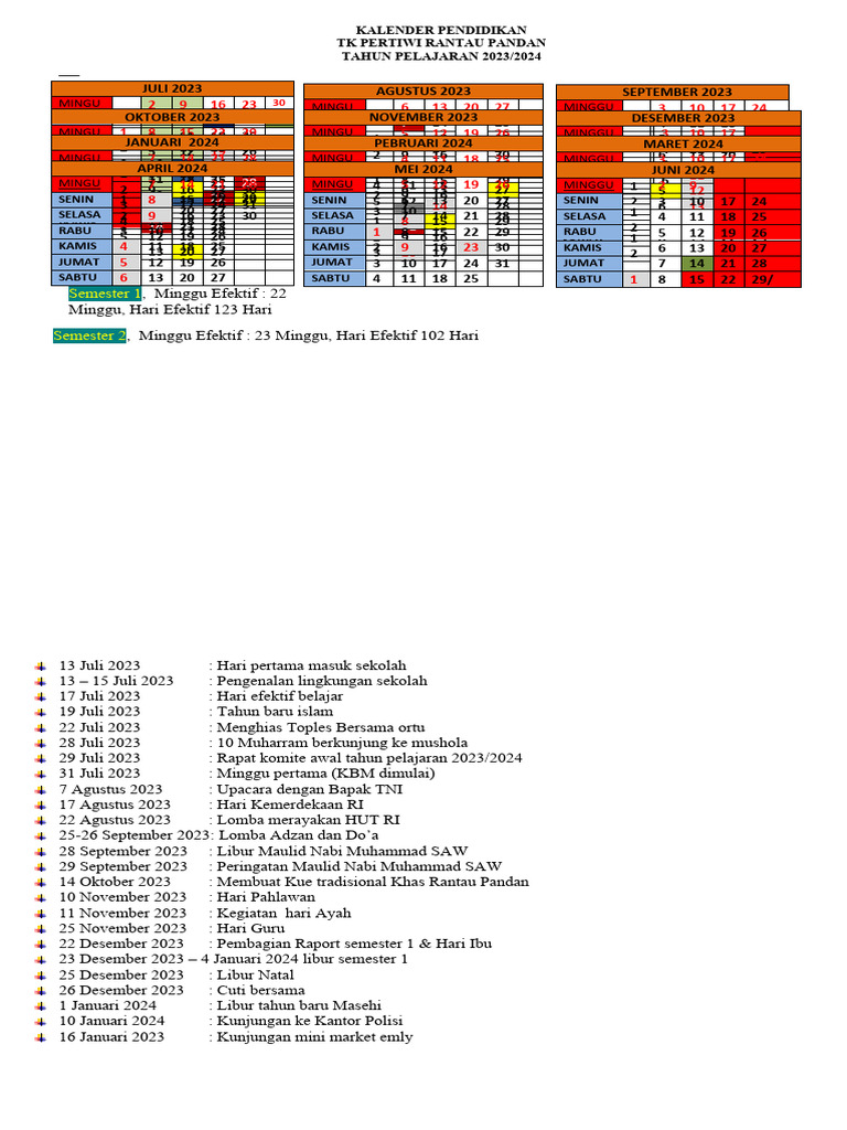 Kalender Pendidikan TK 2023/2024 | PDF