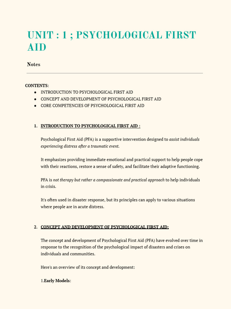 Principles of Psychological First Aid | PDF | Psychological Trauma ...
