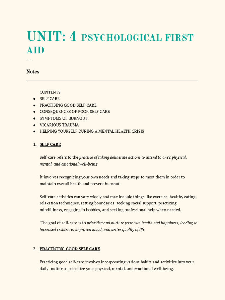Unit 4 Pfa Pdf Psychological Trauma Mental Health