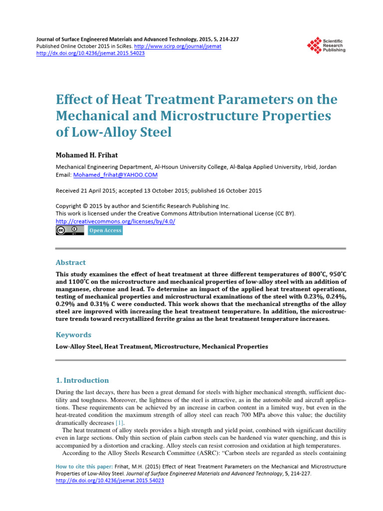 Effect of Heat Treatment Parameters On The Mechani | PDF | Heat ...