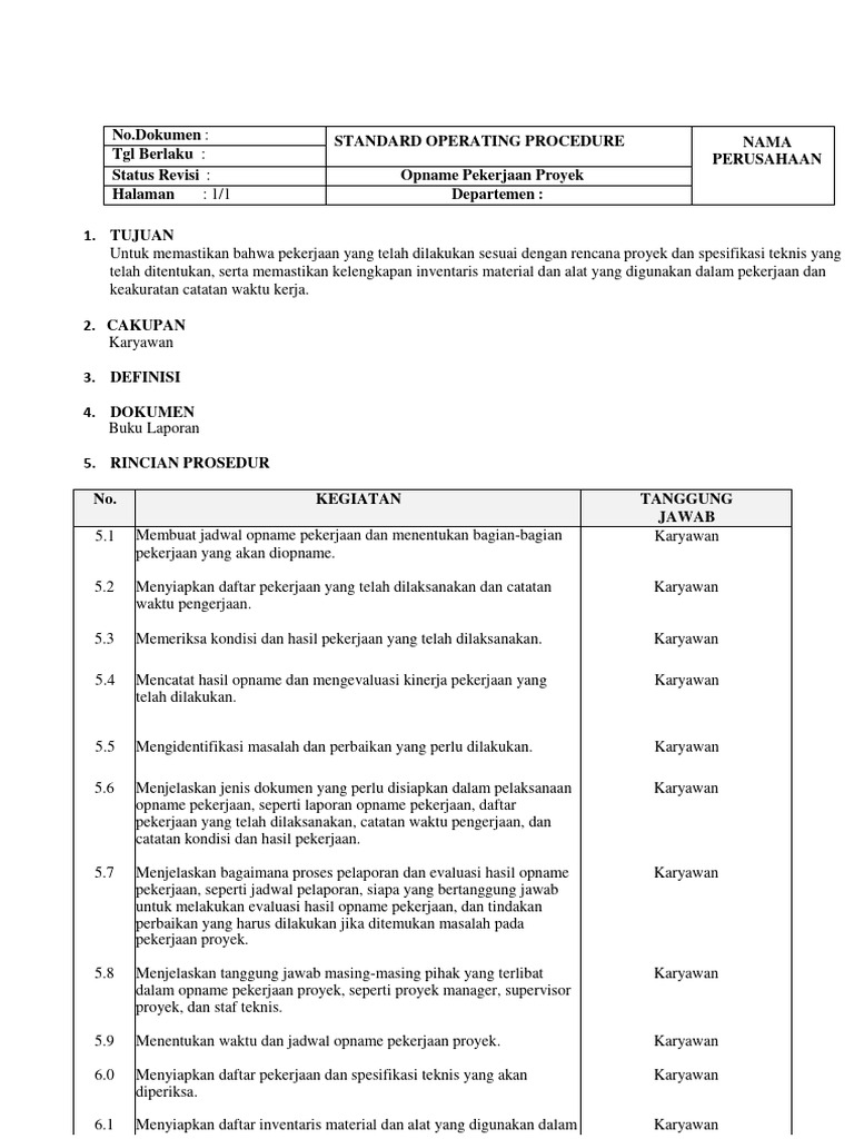 SOP Opname Pekerjaan Proyek | PDF