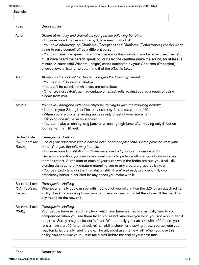 Comprehensive D&D 5E Feats List | PDF | Elf (Dungeons & Dragons ...