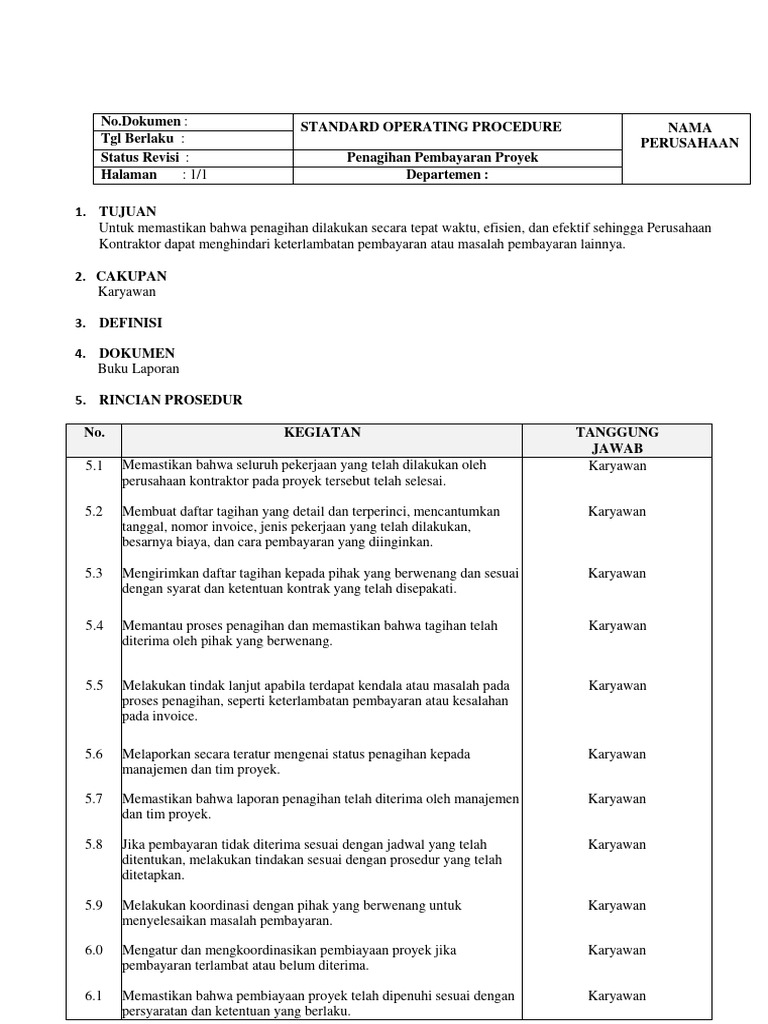 SOP Penagihan Pembayaran Proyek | PDF