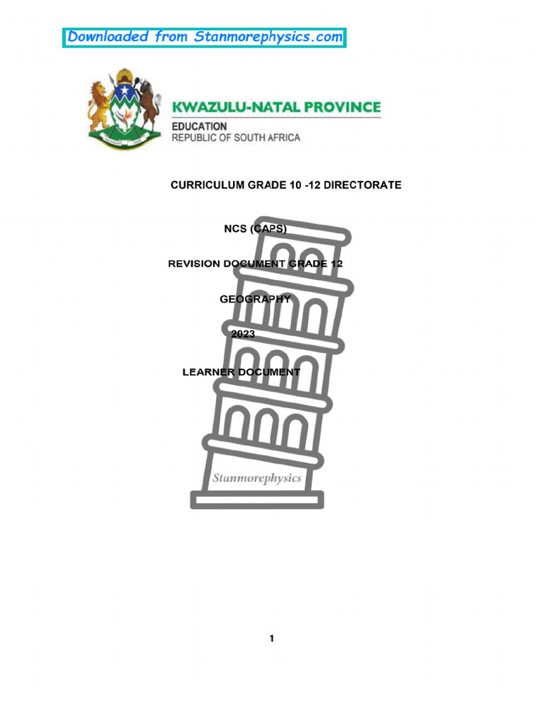 KZN Geography Grade 12 LEARNER Revision Document 2023 | PDF