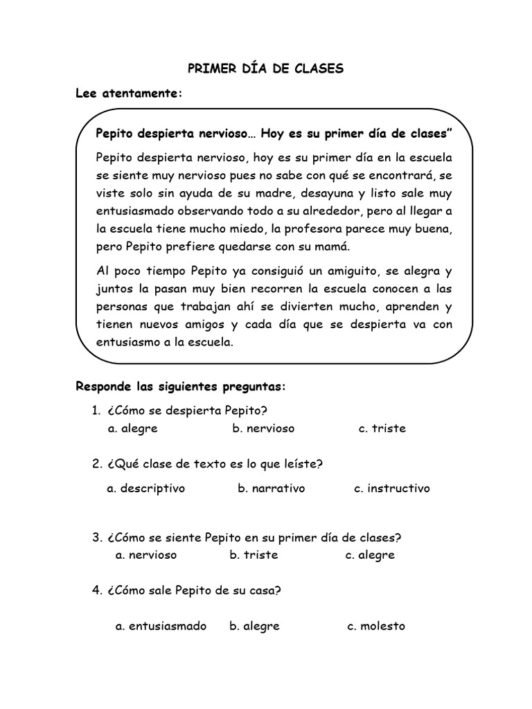 Primer Día de Clases | PDF | Relaciones personales, crianza y ...