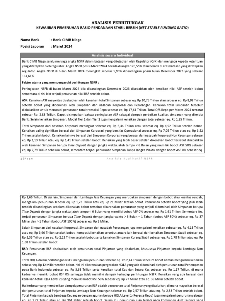 Analisis NSFR Bank CIMB Niaga Maret 2024 | PDF | Pengelolaan Keuangan ...