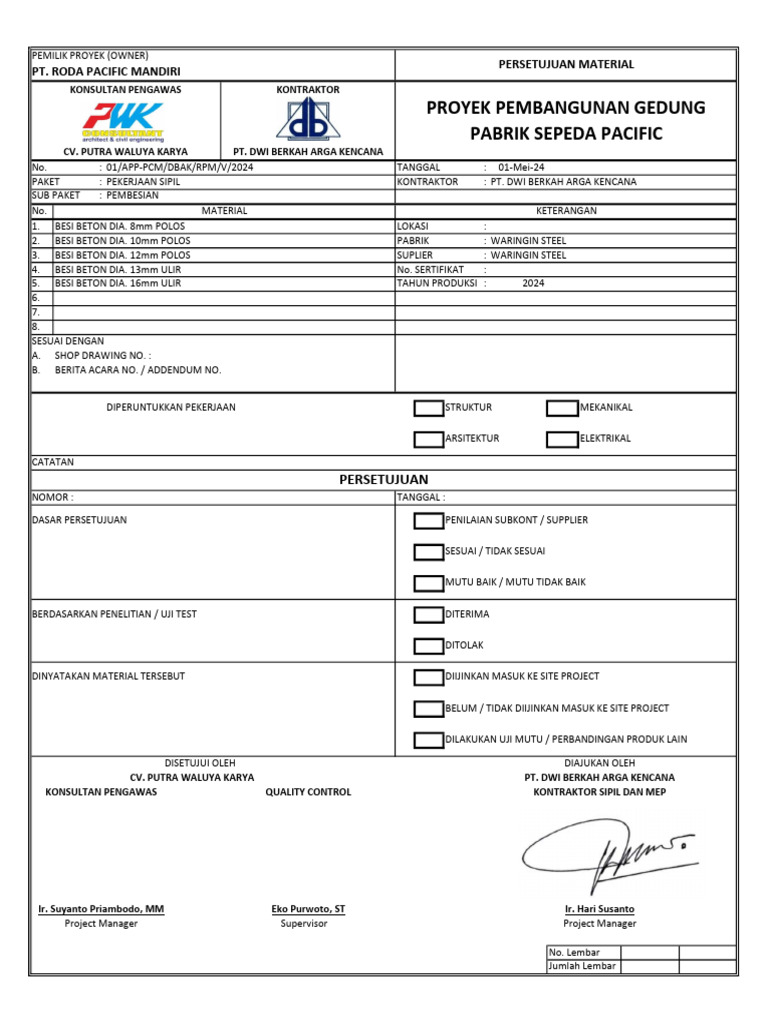 Approval Material Besi Beton Pacific | PDF